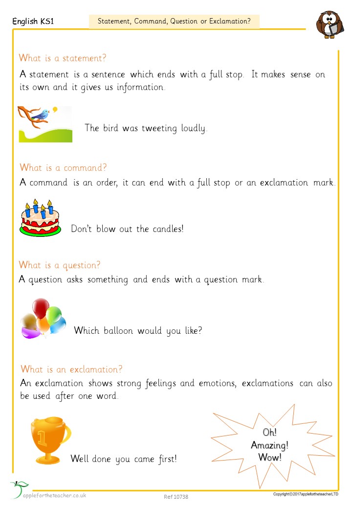 Command Exclamation Question Or Statement Poster | Apple for the Teacher
